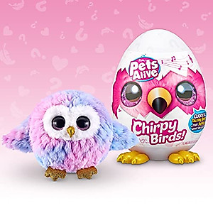 Pets Alive Chirpy Birds (OWL) by ZURU, Electronic Pet That Speaks, Giant Surprise Egg, Stickers, Comb, Fluffy Clay, Bird Animal Plush for Girls