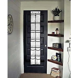 TidyMaster 1 Pack 12 Clear Crystal Pockets Large Hanging Shoe Organizer Over The Door Shoe Rack for Closet Door Storage Shoe Holder Hanger, 2 Hooks, White (59'' x 11.4'')
