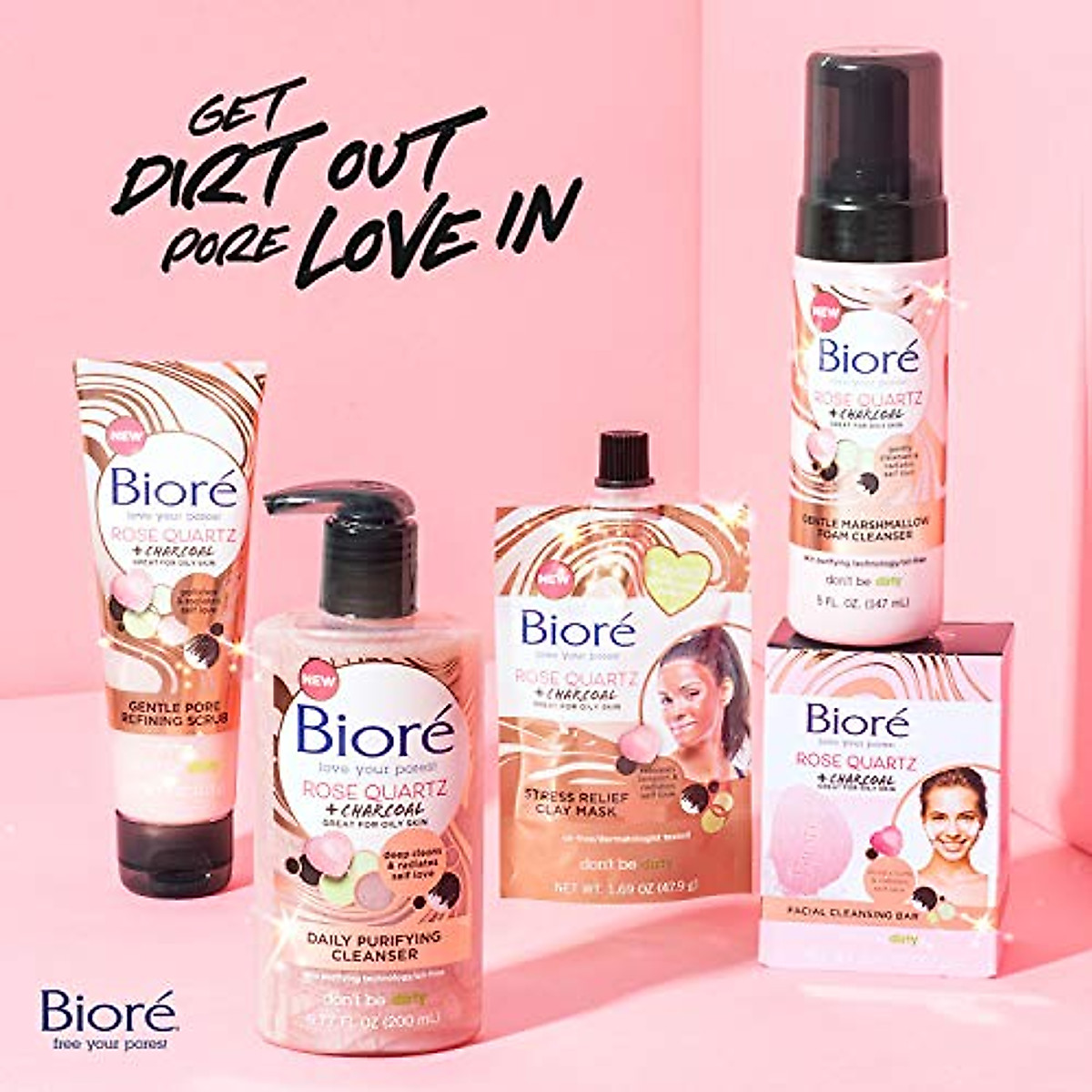 Bioré Rose Quartz + Charcoal Daily Purifying Cleanser, Oil Free Facial Cleanser Energizes Skin, Dermatologist Tested and Cruelty Free, 6.77 oz