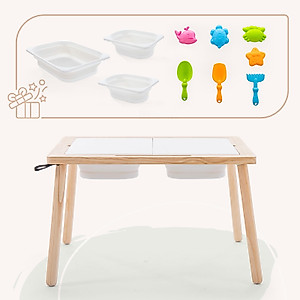 SOOPURKIDS Sensory Tables for Toddlers,Kids Table with 3 Storage Bins, Activity Table with 7 Sand Toys, Indoor/Outdoor Play Sand Table, Gifts for Boys and Girls