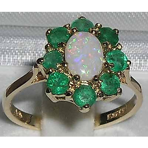 LetsBuyGold 14k Yellow Gold Real Genuine Opal and Emerald Womens Promise Ring - Size 9