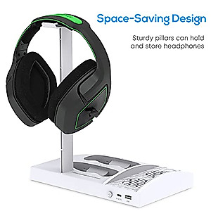 Upgraded Vertical Cooling Fan Stand for Xbox Series S, Cooler Fan System Dual Controller Charging Dock Station with 2 x 1400mAh Rechargeable Battery Pack, Headphone Bracket for Xbox Series S (White)