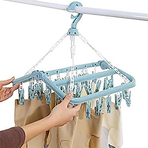 2 Pack Clothes Drying Hanger with 32 Clips, Clothes Drying Rack, Foldable Laundry Clip Hanger, Underwear Hangers for Drying, Drip Drying Rack for Drying Socks Lingerie Baby Clothes Towels Bras