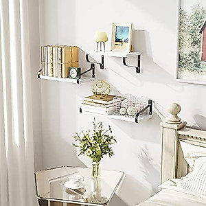 Love-KANKEI Floating Shelves Wall Mounted Set of 3, Large Wood Wall Shelves for Storage, Rustic Shelves for Display Bathroom,Bedroom,Living Room,Kitchen,Office and More White