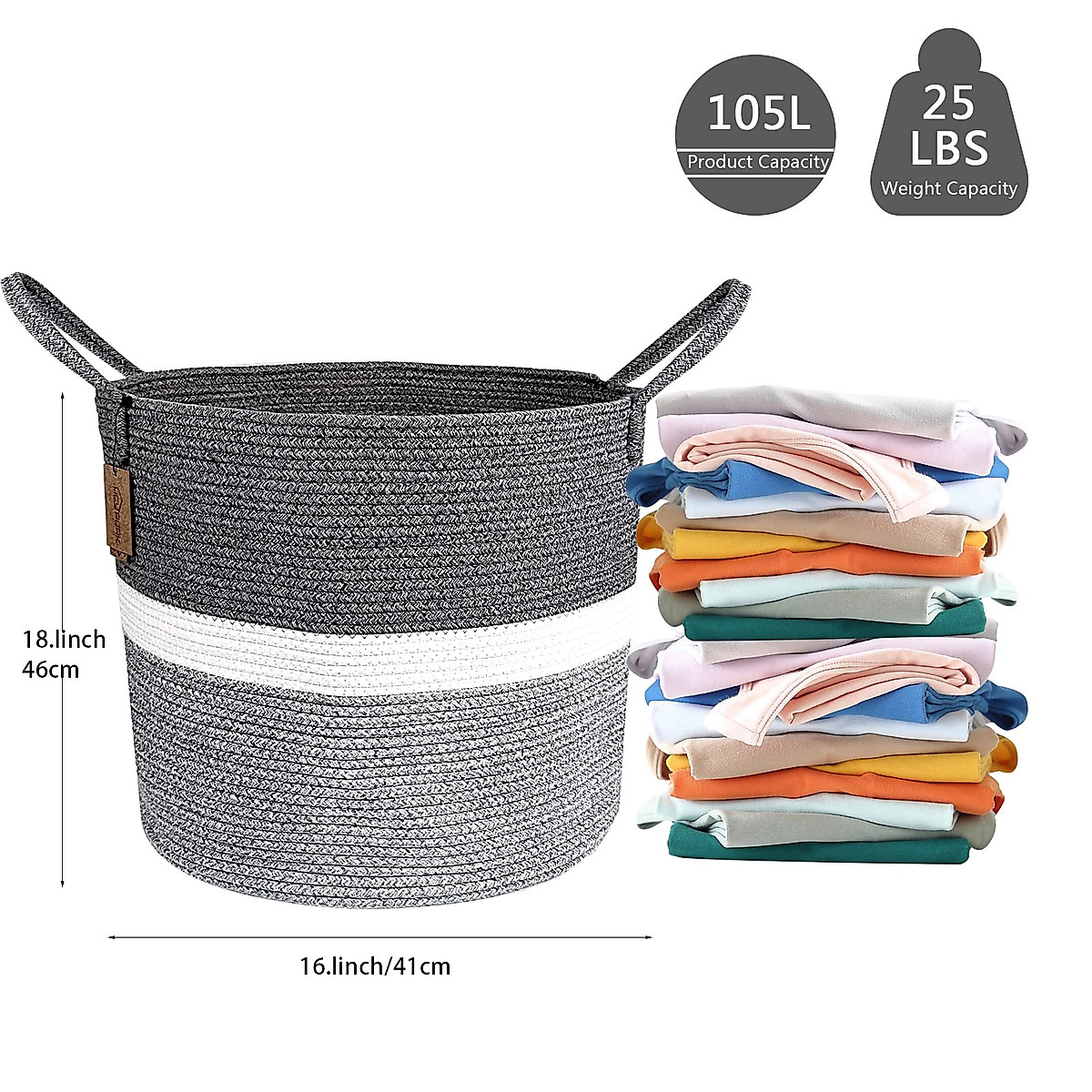 Laundry Hamper with Handles FULOOPHI Cotton Rope Woven Basket for Delicates Large Mesh Clothes Hamper for Washing Machine Pillows Towels Socks Shoes Kids Toys Trainers Travel Bedrooms Light Grey