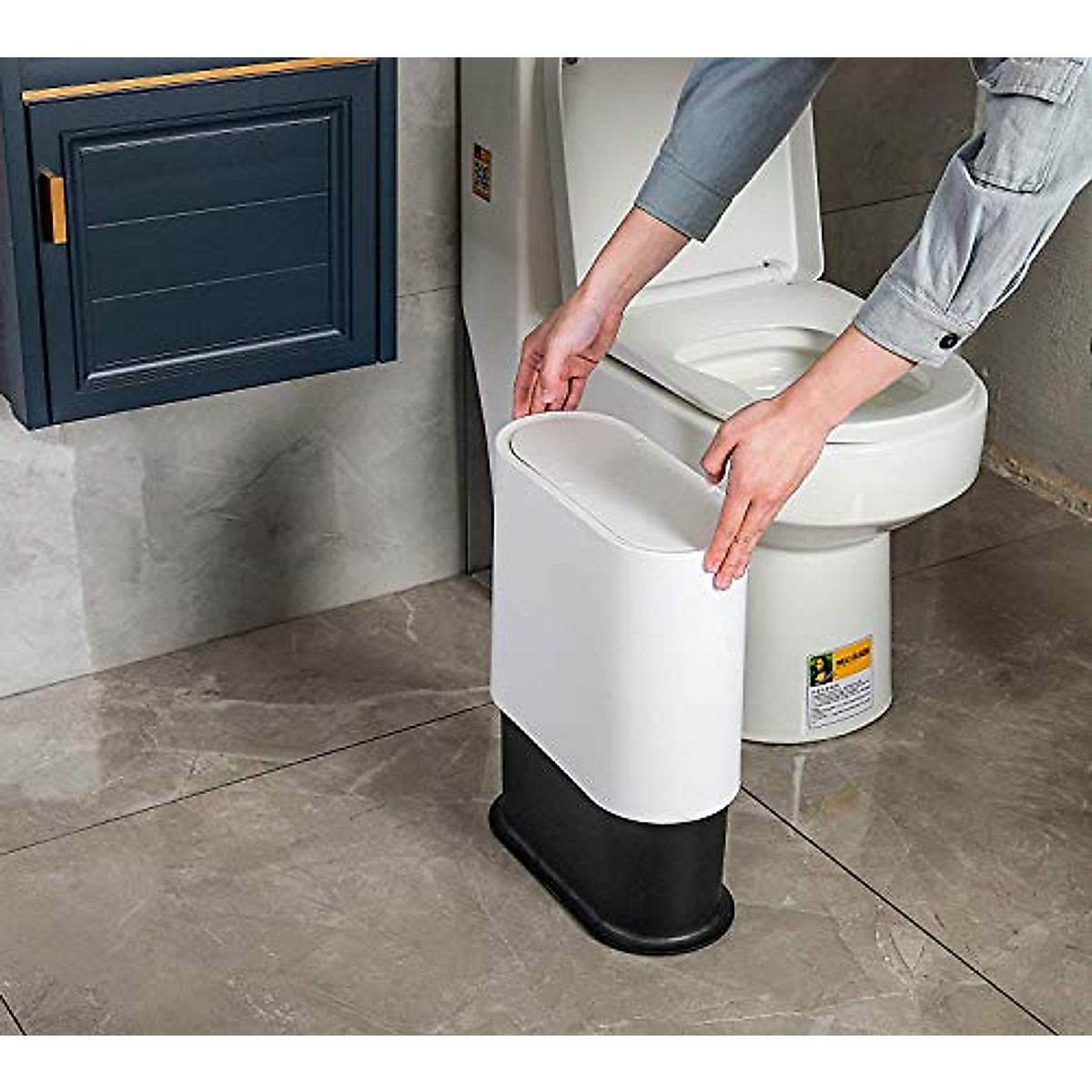 KLGO 10 Liter Slim Plastic Trash Can with Lid,2.4 Gallon Double Barrel Waste Basket,Rectangular Garbage Container Bin for Bathroom,Bedroom,Kitchen and Office,White