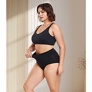 wirarpa Women's Postpartum Underwear High Waisted Ladies Cotton Panties Full Coverage Briefs 5 Pack Black X-Large