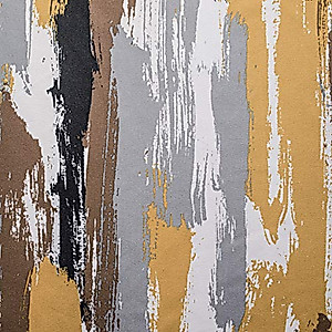 DriftAway Paint Brush Watercolor Ink Stripe Pattern Thermal Insulated Blackout Window Curtain Valance Rod Pocket 2 Layers 52 Inch by 18 Inch Plus 2 Inch Header Gold Black 1 Pack