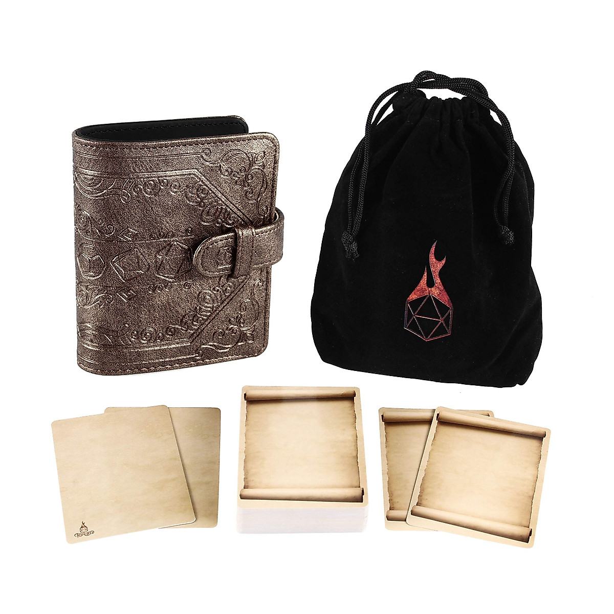 Forged Dice Co Spellbook of Incantations (Dice Edition) Spellbook Card Holder & Deck of Dry Erase Cards with Velvet Storage Bag - Storage for D&D Spell Book Monster Magic Item Cards