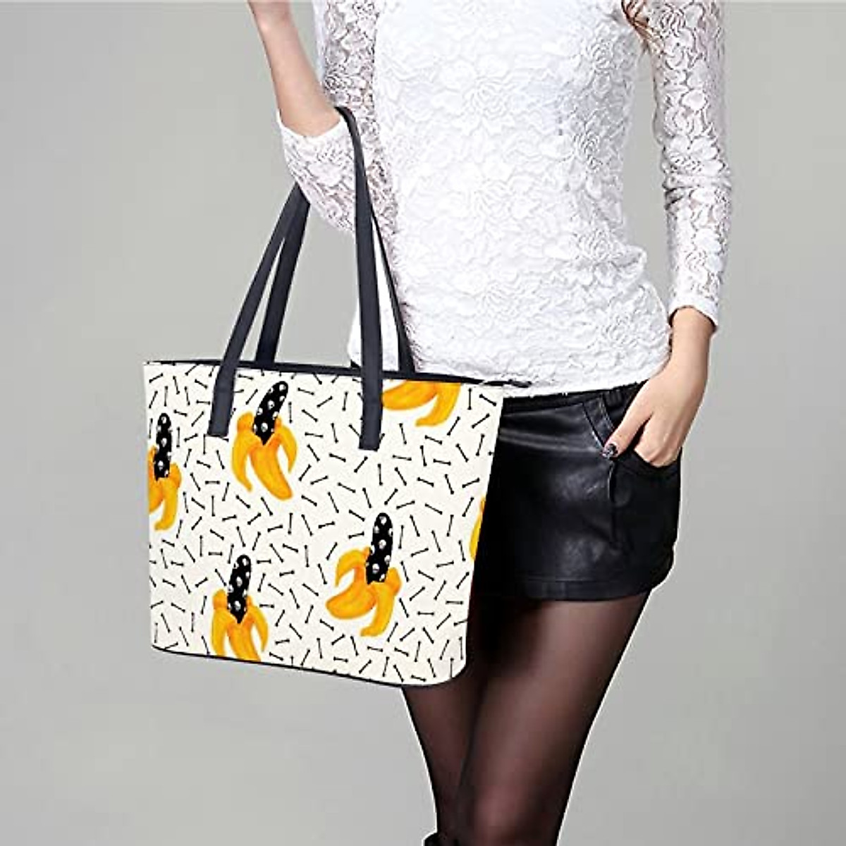 Spooky Banana Women's Tote Bag PU Leather Shoulder Bag Handbags Purse For Work Shopping Travel