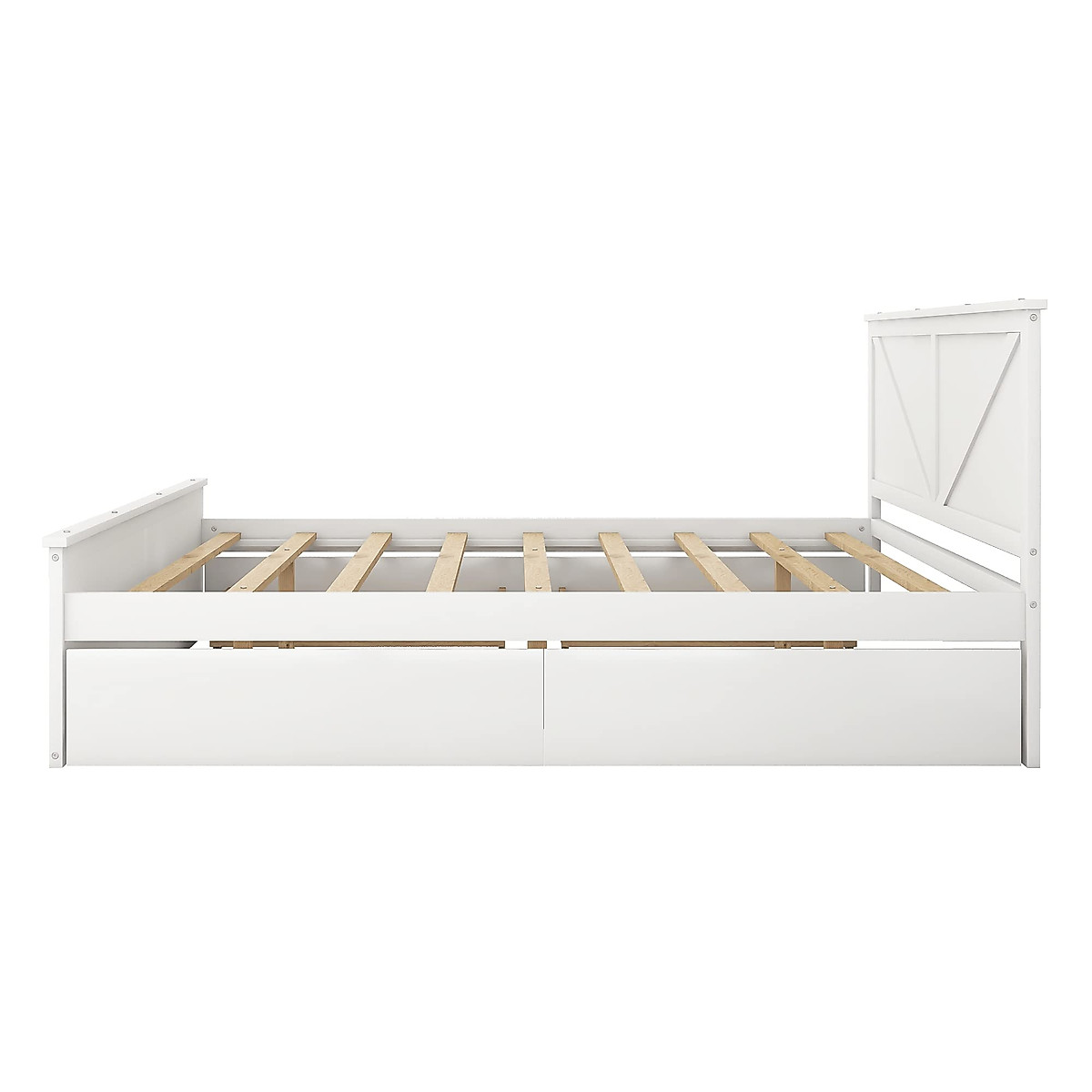 BIADNBZ King Size Wooden Platform Bed Frame with Headboard,Four Storage Drawers and Support Legs for Bedroom Guest Room,No Box Spring Needed,White