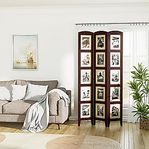 SZQINJI 3 Panel Photo Room Divider Screen, Solid Wood Divider for Room Separation for 8x10 Picture Frame Without Mat for 5x7 Photo with Mat, Walnut