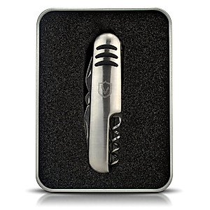 Geralt Pocket Knife 11-in-1 Premium Multi-Tool Heavy Duty Stainless Steel Construction Multi-Function Silver *Survivor Series* With Bottle Opener, Large Folding Knife, Phillips and Flathead Screwdrivers, Saw, Scissors, and More (in Tin or Gift Box)