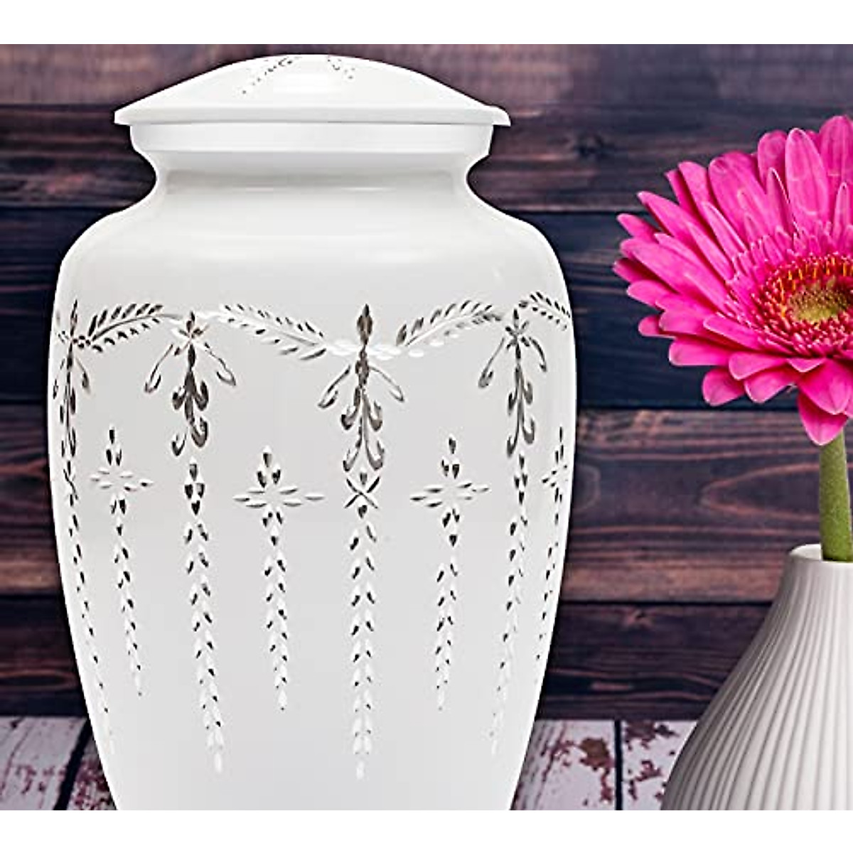 Urn for Human Ashes Adult ,Adult Urn Funeral ,Large Urn for Human Ashes, Creamation Urn Human Ashes,A Beautiful Urn for Your Loved Ones Remains,Diamond Cut- Measurement 10x7 White/Silver