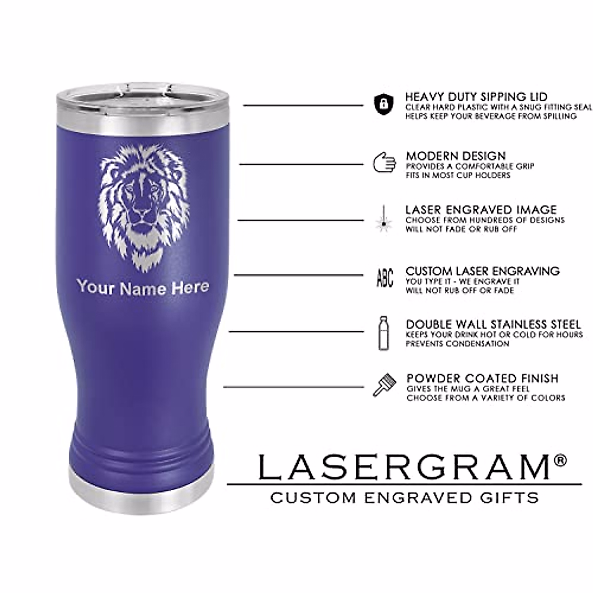 LaserGram 20oz Vacuum Insulated Pilsner Mug, Curling Figure, Personalized Engraving Included (Dark Purple)