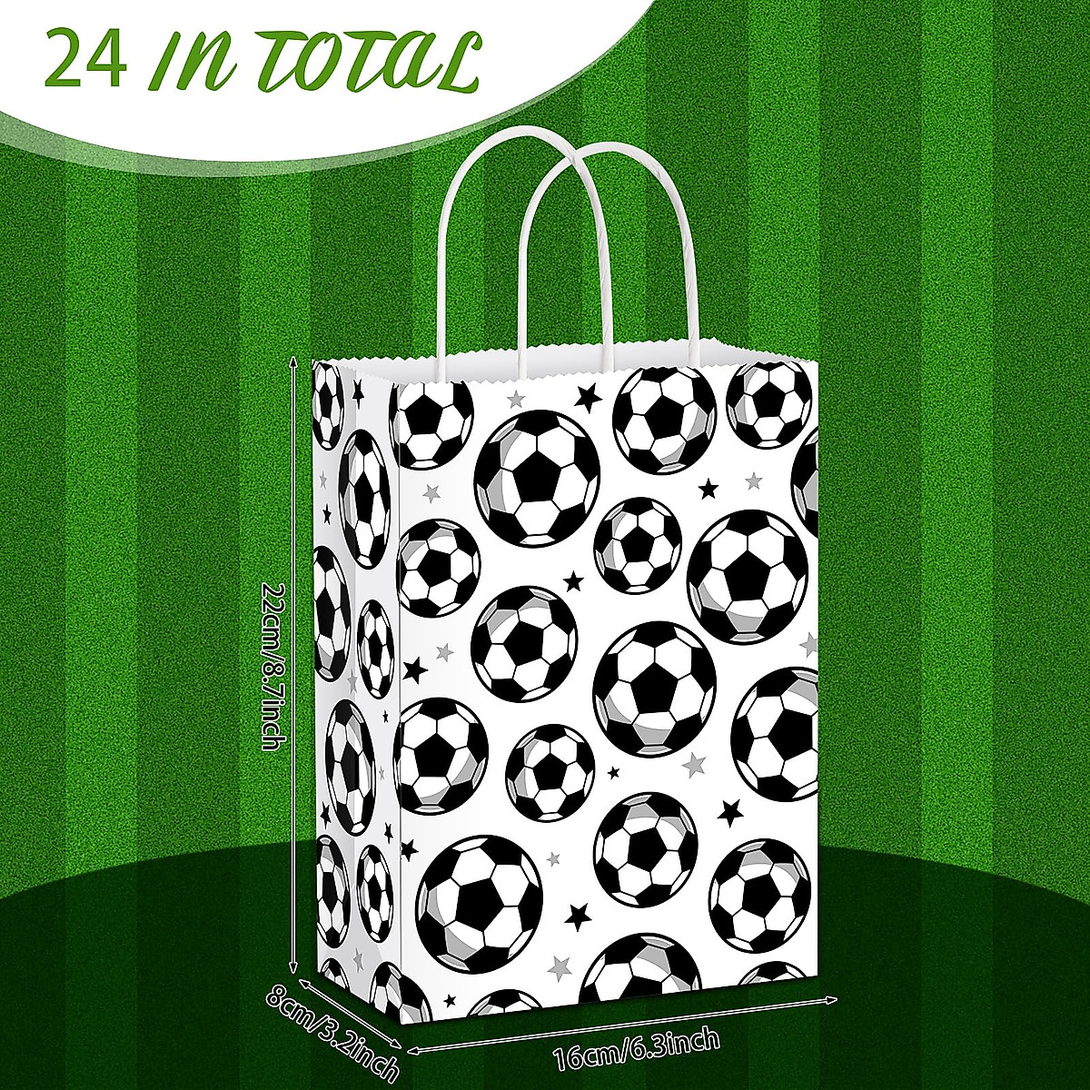 Blulu 24 Pack Soccer Gift Bags Soccer Party Favor Bags White Kraft Paper Soccer Bags for Treats Soccer Goodie Bag Favors for Sports Theme Party Decorations, Game Celebration