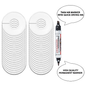 AMT 40 Pack Closet Dividers, Clothing Dividers, Round Clothes Size Dividers for Closets with Double Ended Marker Pen (Blank) (40 Pack - White)