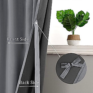 Hiasan Grey Velvet Curtains 96 inches-Blackout Thermal Insulated Solid Soft Curtains for Bedroom Living Room Rod Pocket Room Darkening 2 Panels Window Drapes with Tiebacks, 52W x 96L