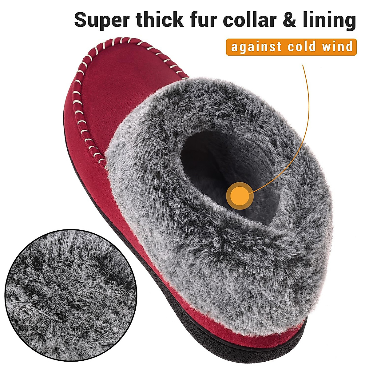 VONMAY Women's Bootie Slippers Suede Moccasin Boots Fuzzy Plush Faux Fur House Shoes Winter Warm Memory Foam Non-slip Indoor Outdoor, Red, Size 11