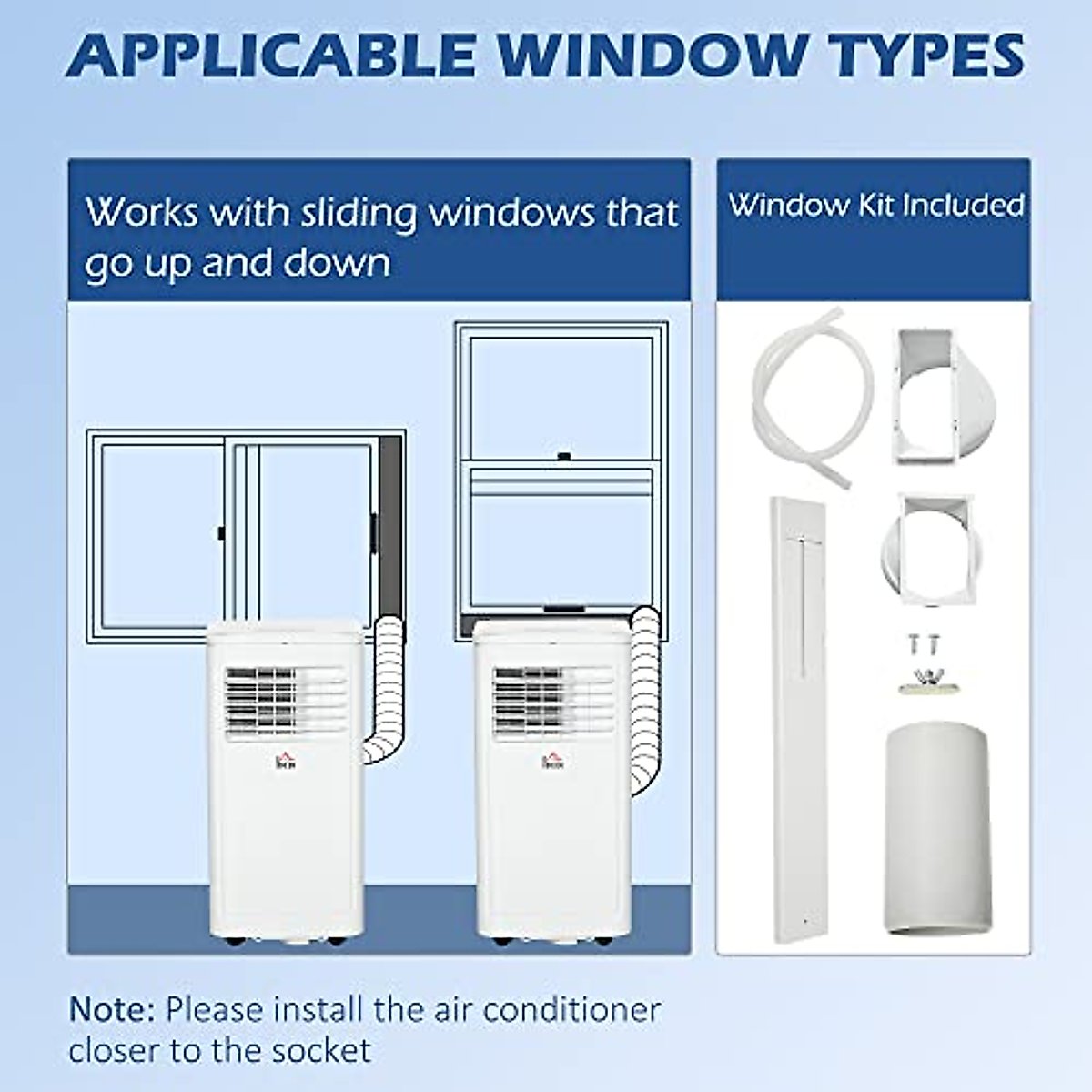 HOMCOM 10,000 BTU Portable Air Conditioners with Remote, for Rooms Up to 441 Sq. Ft., Cool Dehumidifier Fan 3-in-1 Portable AC Unit with Window Kits, White