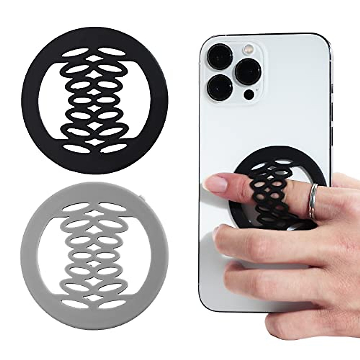 2 Pcs Finger Strap for Phone, Elastic Phone Grip Strap Holder for Smart Phone Gripper - Silicone Finger Strap - Phone Finger Holder for iPhone（Black and Grey）