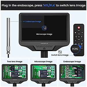 Andonstar AD409 Pro HDMI Digital Microscope with Endoscope, 10.1 inch LCD Screen Soldering Microscope, 300X USB Electronic Microscope Camera for PCB Soldering, Supports Windows PC