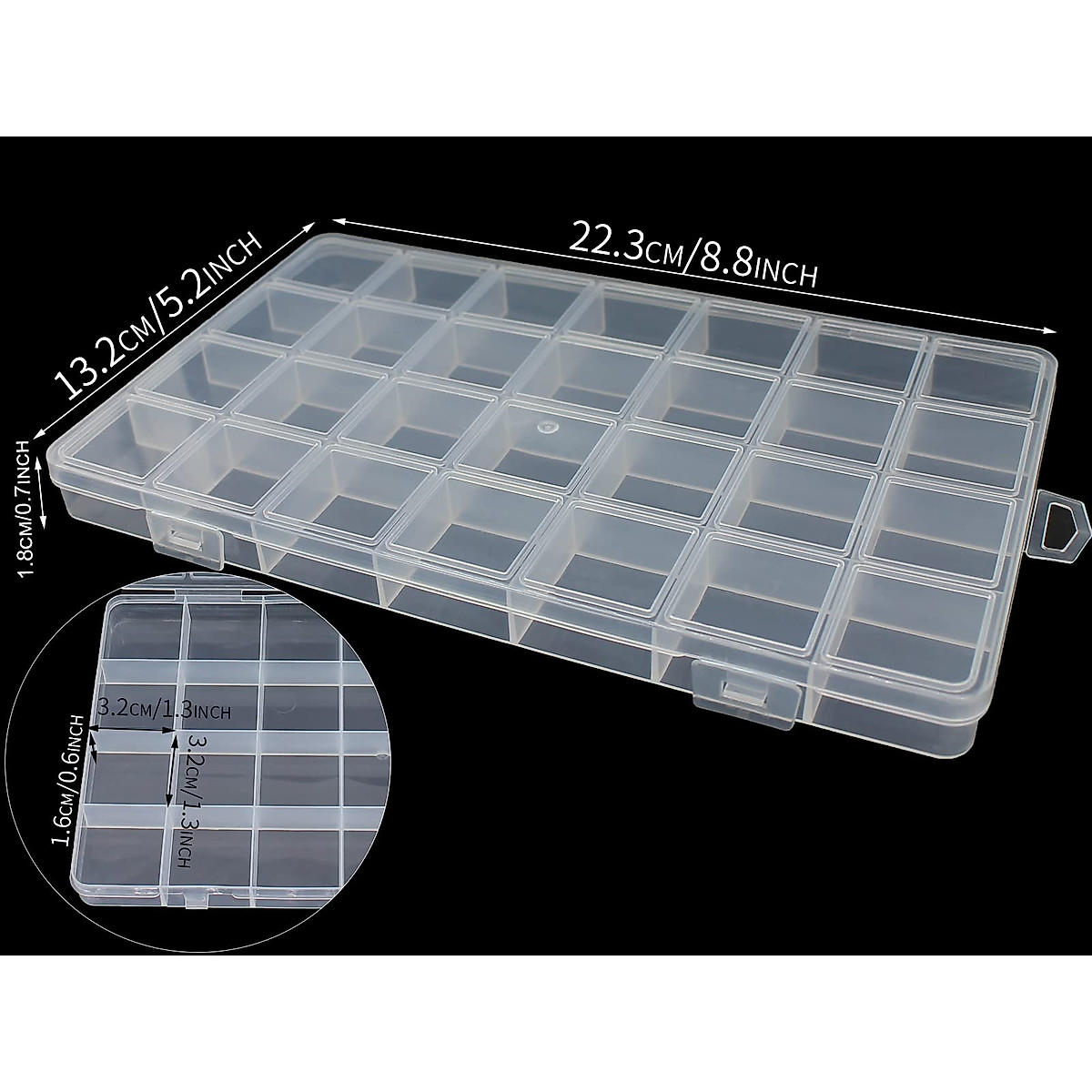 JESEP YONG 4Packs 28 Grids Bead Organizer Plastic Organizer Box with Fixed Dividers-Jewelry, Accessories, and Small Parts Container Clear Box for Jewerly Beads, Sewing, Drawing