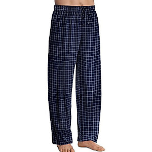 Hanes Men's ComfortSoft Cotton Printed Lounge Pants, 31" Inseam, Pockets, Drawstring/Elastic Waist, Blue Squares, XX-Large