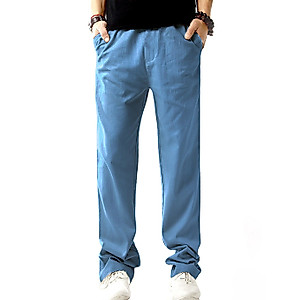SIR7 Men's Linen Casual Lightweight Drawstrintg Elastic Waist Summer Beach Pants Denim Blue XL