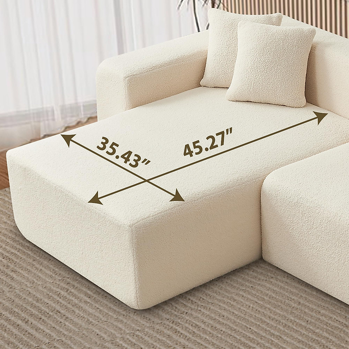 VnndeNest 105" Modular Sectional Couch, Comfy Upholstered L-Shape Sectional Sofa with Left Chaise Lounge, Lambwool Sherpa Fabric Corner Sofa, 4 Seater Cloud Sofa for Living Room, Bedroom, Beige