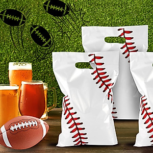 PEUTIER 50pcs Baseball Party Gift Bags, Baseball Goodie Bags Favors Sport Theme Party Favor Bags Practical Gift Bag for Party Birthday Presents Packing Candy Snack Goodie Storage (White, Red)