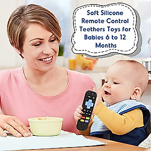 Teething Relief Teethers Toys for Babies 3-6 12 Months Gifts, Silicone Remote Control Baby Teether Bath Toys for 3 6 9 Months Newborn Infant Boy Girl Autism, Food Grade Silicone Sensory Toys, Black