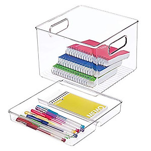 iDesign InterDesign Kitchen Bin with Removable Divided Tray for Food Storage-Clear Fridge Binz 2 Piece, 8 x 8 x 6, Small