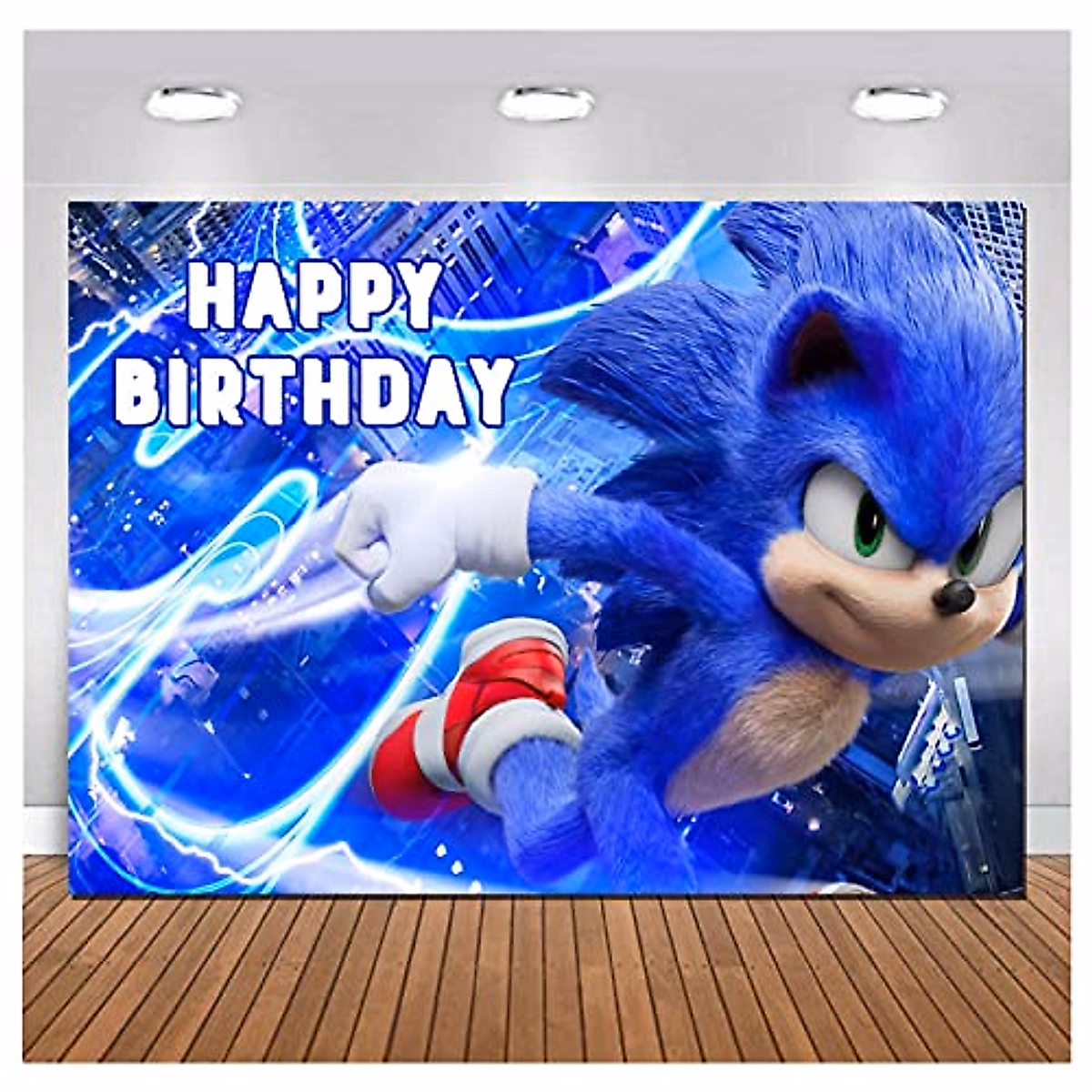 Blue Sonic Hedgehog Happy Birthday Themed Photography Backdrop Sonic Boom Superhero Kids Happy Birthday Party Photo Background Studio Cake Table Banner 5x3ft