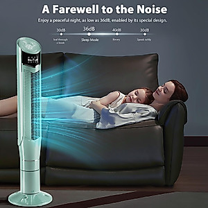 Antarctic Star Tower Fan 360°Oscillating Fan Quiet Cooling 24H Timer Remote Control Powerful Standing 8 Wind Speed 3 Wind Modes Ionizer Bladeless Portable LED Display,Bedroom Office 47-Inch black