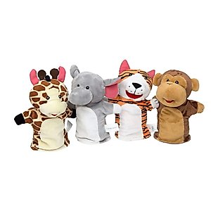Zoo Animals Hand Puppets Set of 4 -Elephant, Tiger, Giraffe, Monkey Plush Animal Toys for Kids Babies and Toddlers Social Skills…