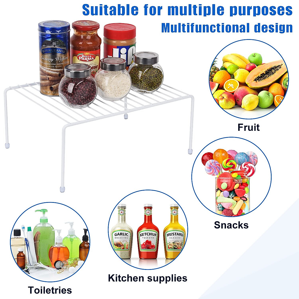 Medium (13.1 x 10.2 Inch) Cabinet Storage Shelf Rack , Kitchen Shelves，Kitchen Counter and Cabinet Shelf, Storage Rack Organizer for Kitchen, Fridge, Cabinet, Bathroom Cupboard& Pantry (2, White)