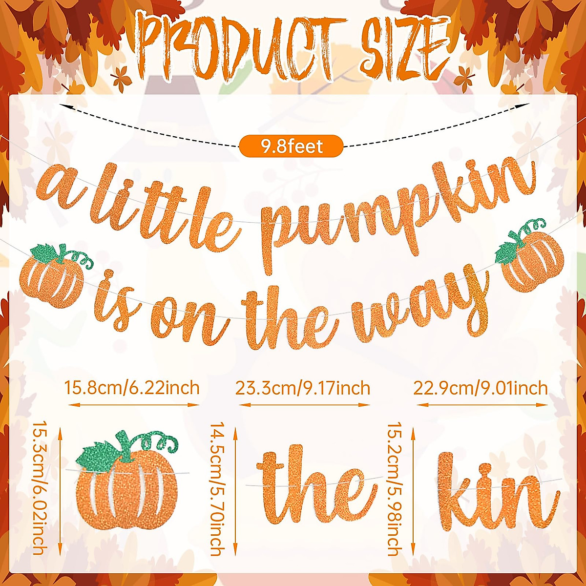 Orange Glitter "A Little Pumpkin Is On The Way" Banner - Pumpkin Baby Shower Banner, Fall Themed Gender Reveal Decorations, Thanksgiving Autumn Garland Photo Prop for Indoor Outdoor Party Supplies
