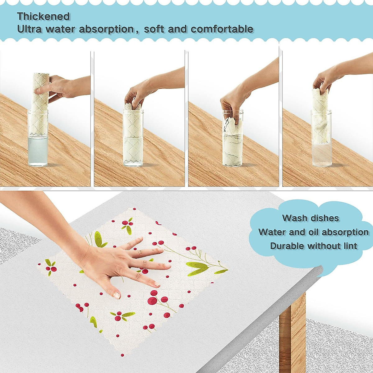 Bolaz Dish Cloths Dish Towels Kitchen Towels 6 Pack Sets Absorbent Cherries and Leaves Soft Decorative Reusable Nonstick Oil Washable