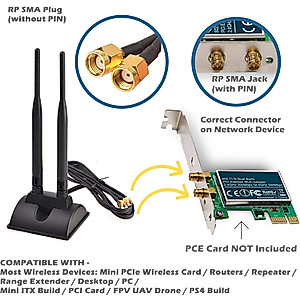 TECHTOO WiFi Antenna Dual Band 2.4GHz - 5.8GHz with RP-SMA Connector Magnetic Base for Wireless Network Router - USB Adapter - PCI PCIe Cards - Signal Booster - Access Point - Wireless Range Extender