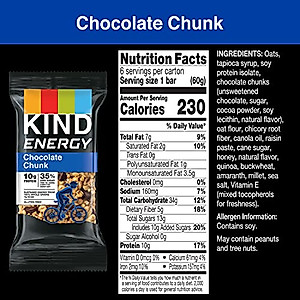 KIND Energy Bars, Chocolate Chunk, Healthy Snacks, Gluten Free, 30 Count