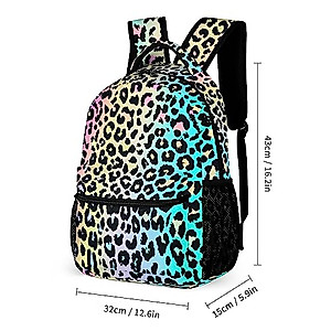 DTCCET Multi-Colored Leopard Backpack, Stylish Laptop Bag Classic Leopard Daypack with Multiple Pockets, Lightweight Shoulders Backpack (Colorful Leopard)