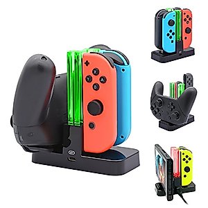 FastSnail USB Controller Charger Compatible with Nintendo Switch & OLED Model for Joycon, Charging Dock Station for Joy con and for Pro Controller with Charger Indicator and Type C Charging Cable