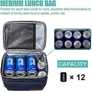 Tiblue Insulated Lunch Bag for Women/Men, Reusable Lunch Box for Office Work School Picnic Beach, Leakproof Freezable Cooler Bag with Adjustable Shoulder Strap for Kids/Adult(Medium, Navy Blue)