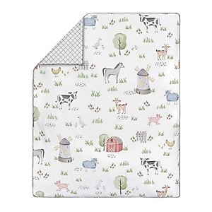 Sweet Jojo Designs Farm Animals Baby Boy or Girl Nursery Crib Bedding Set - 4 pieces - Watercolor Farmhouse Lattice Horse Cow Sheep Pig