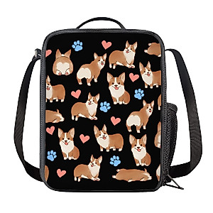 TOADDMOS Corgi Print Boys Girls Fashion School Bag Set Backpack with Lunch Box and Pencil Case, Middle School Student Bookbag Set
