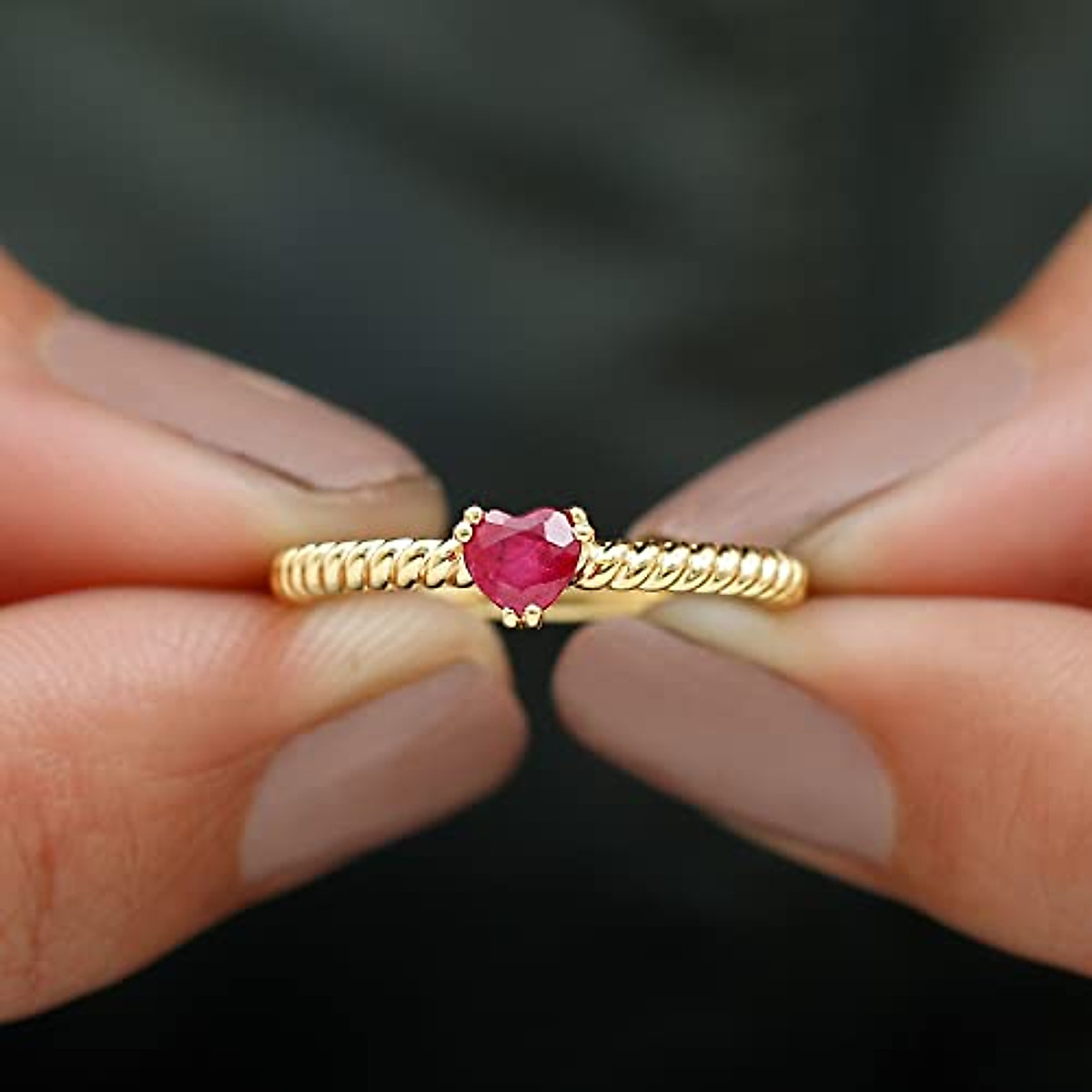 Rosec Jewels Natural Ruby Heart Promise Ring for Women | Solitaire Heart Ring | July Birthstone Ring | AAA Quality, 14K Yellow Gold, Size:US 5.00