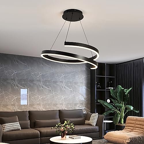 SHIKHO Modern LED Pendant Light Fixture Remote Control Dimmable 3000-6000K Black Chandelier Adjustable Hanging Light for Living Room Dining Room Kitchen Island Bedroom Foyer