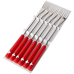 Kuhn Rikon Swiss Cross 6 Piece Cheese fondue Forks, Small, Silver/Red
