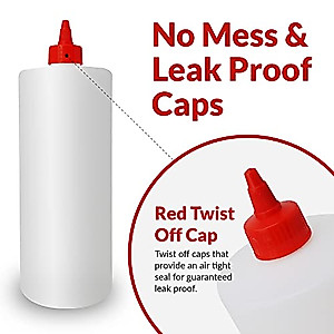Reli. Plastic Squeeze Bottles, 32 oz. | 4 Pack | Condiment Squeeze Bottles for Sauces | Clear w/Red Twist Cap | 32 Ounce Hot Sauce, Ketchup Bottles | Squirt Bottles for Condiments, Olive Oil, Liquids